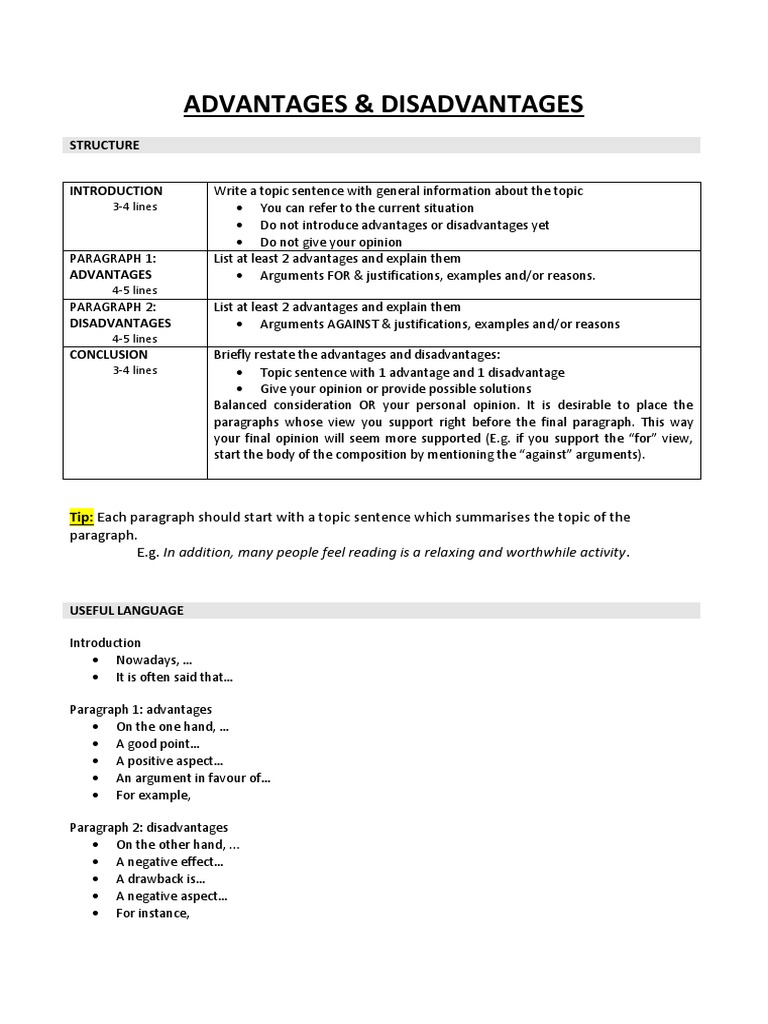 Advantages & Disadvantages Essay Guide | PDF | Tourism | Argument