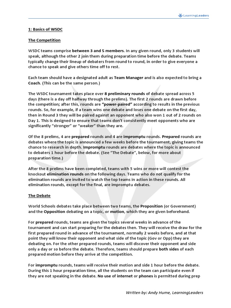 WSDC Debate Guide for Coaches | PDF | Public Sphere | Policy