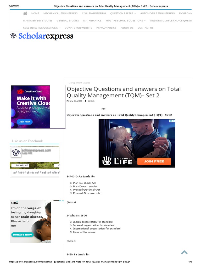 Objective Questions and Answers On Total Quality Management (TQM) - Set ...