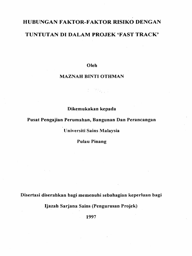 Hubungan Faktor Faktor Risiko Dengan Tuntutan Di Dalam Projek Fast Track PDF | PDF