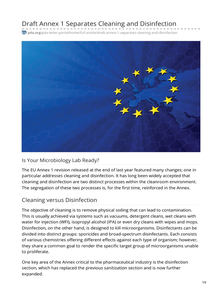 Draft Annex 1 Separates Cleaning and Disinfection | PDF | Disinfectant ...