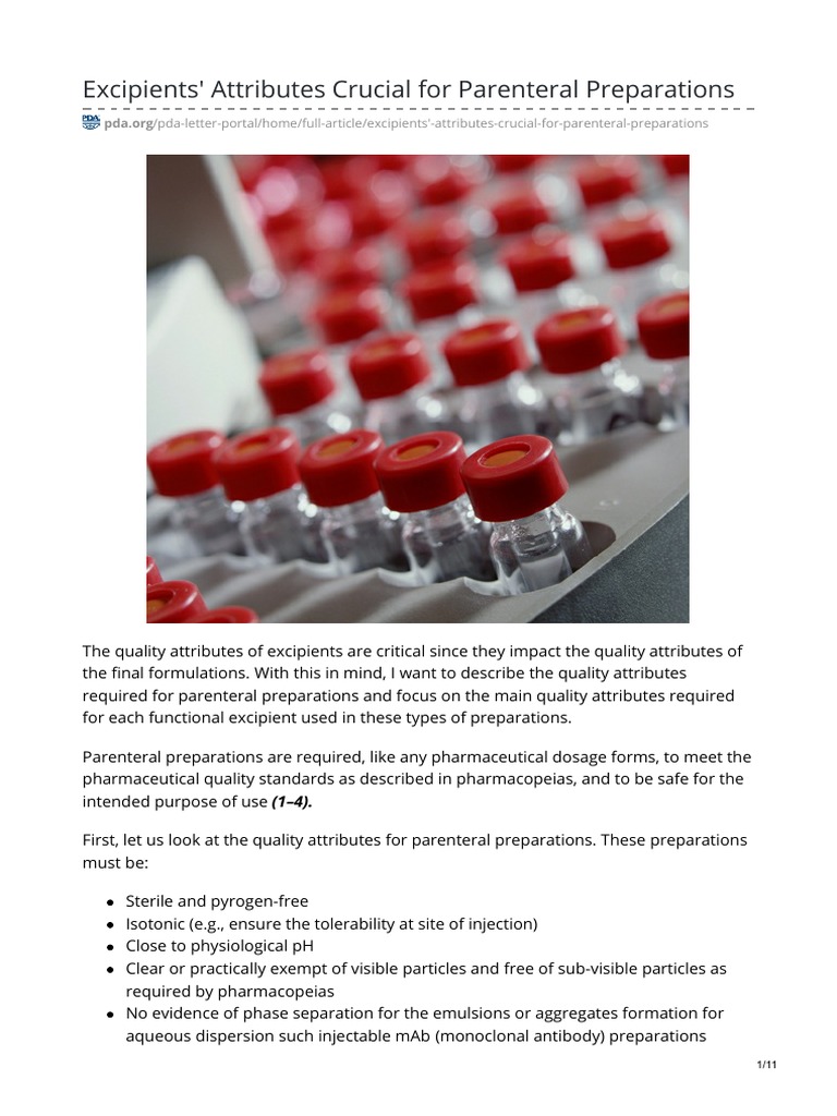 Excipients Attributes Crucial For Parenteral Preparations | PDF ...