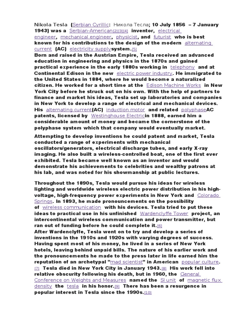 Tesla | PDF | Nikola Tesla | Electricity