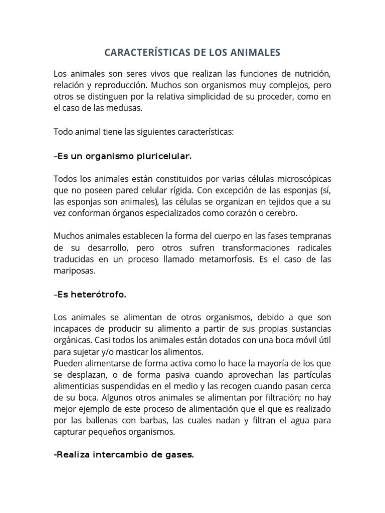 Características de Los Animales | PDF | Respiración | Reproducción