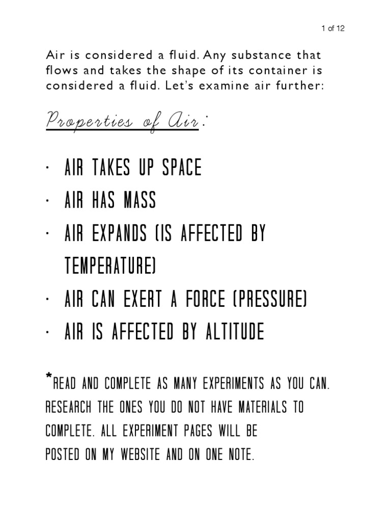 Properties of Air Booklet pdf1 | PDF | Balloon | Atmosphere Of Earth