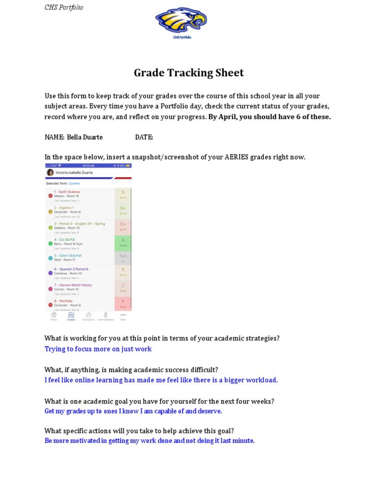 March Grade Tracking Sheet | PDF