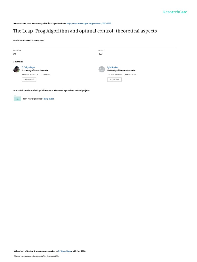 The Leap Frog Algorithm And Optimal Control Theoretical Aspects Pdf