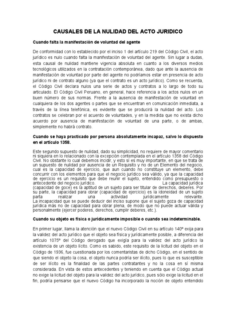 Causales de La Nulidad Del Acto Juridico | PDF | Justicia | Crimen y violencia