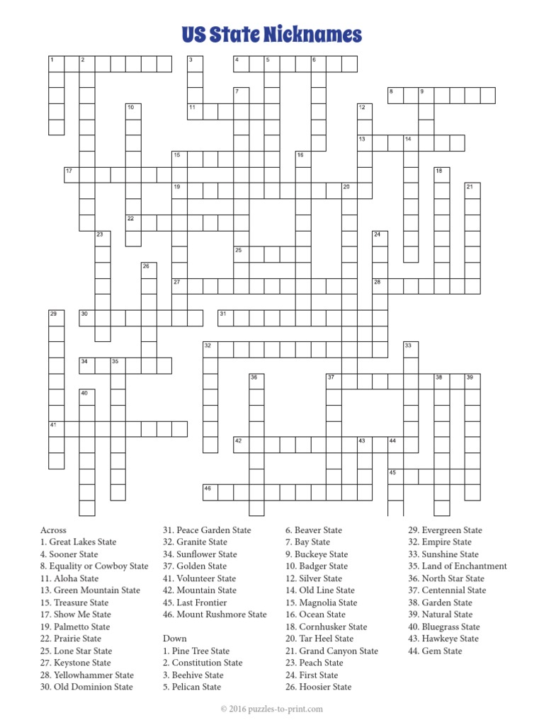 State Nicknames Crossword | PDF