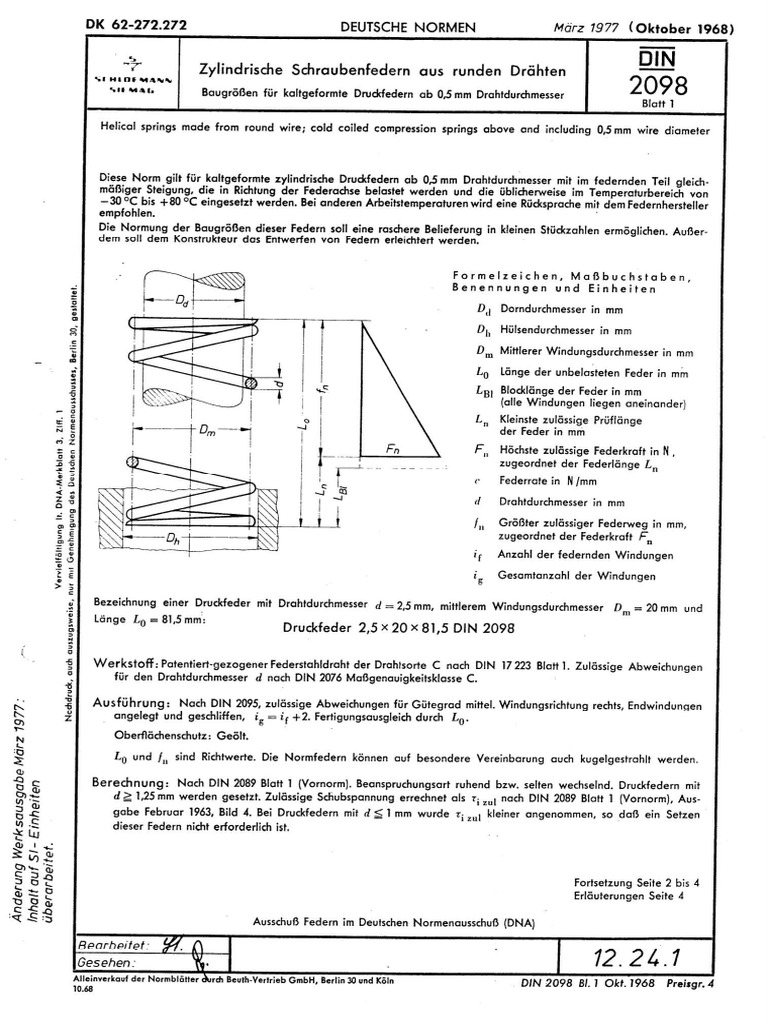 DIN 2098 - Zylindrische Schraubenfedern | PDF