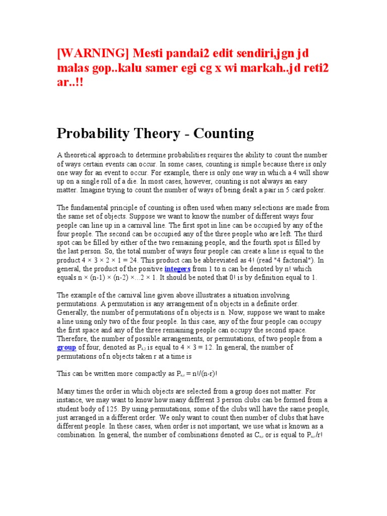 Probability Theory - Counting | PDF | Probability | Probability Theory