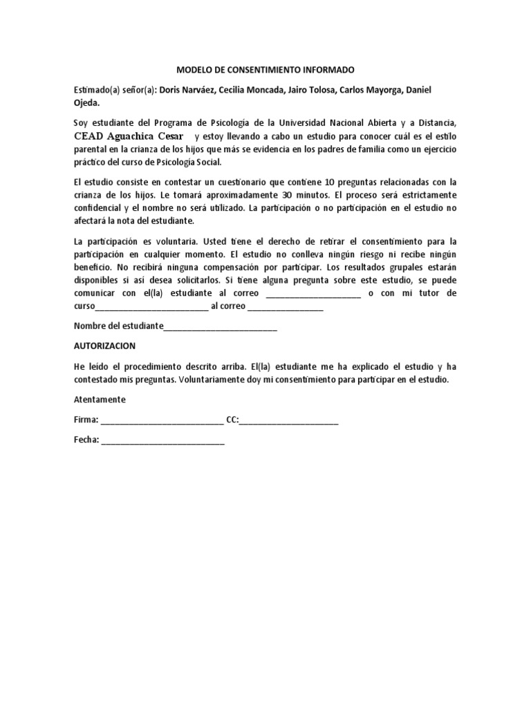 Modelo de Consentimiento Informado | PDF
