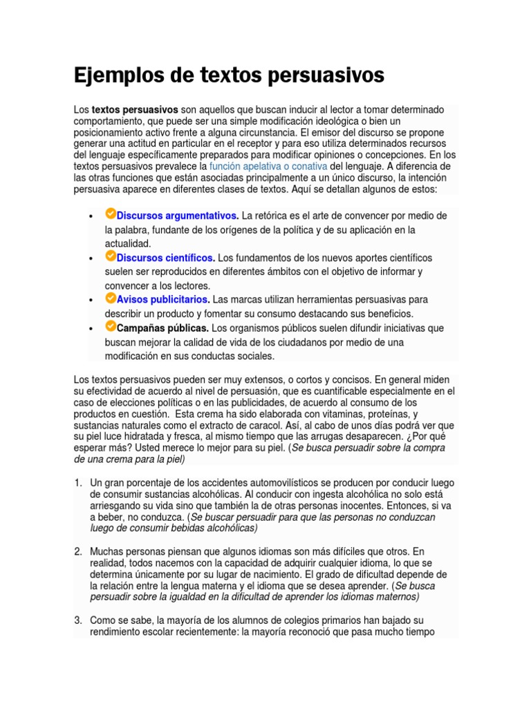 Ejemplos de Textos Persuasivos PDF | PDF | Publicidad | Conceptos ...
