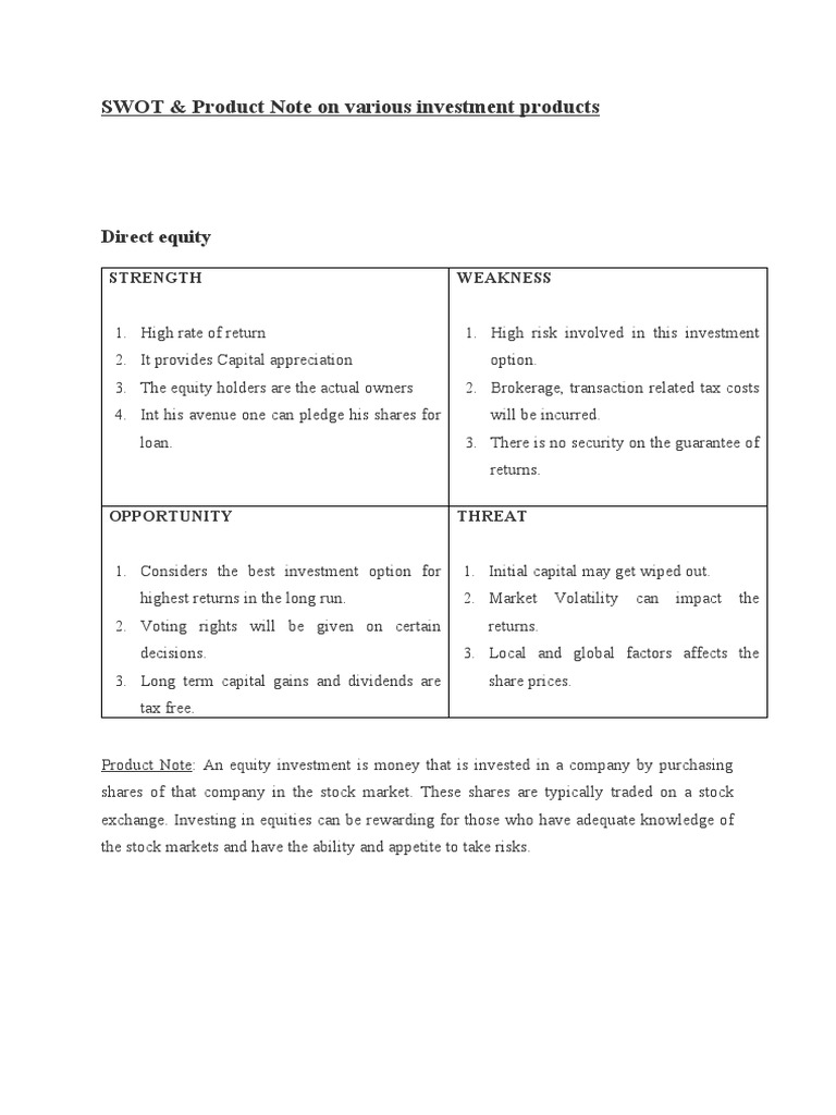 1.swot & Product Note | PDF | Exchange Traded Fund | Mutual Funds