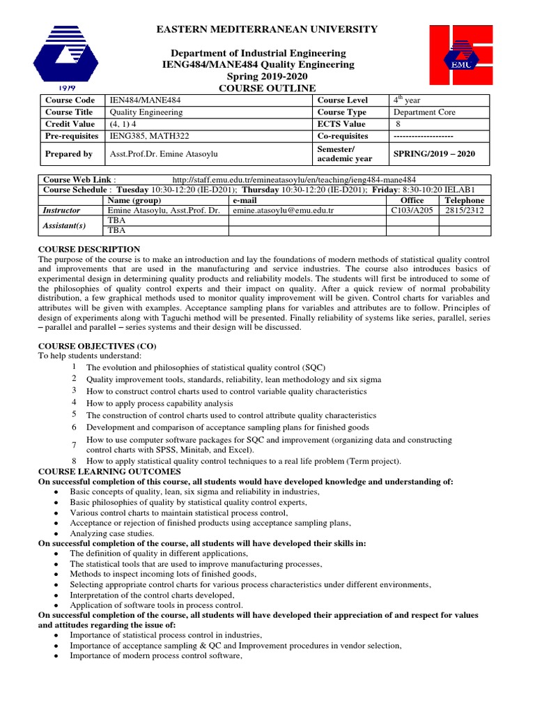 Eastern Mediterranean University Department of Industrial Engineering ...
