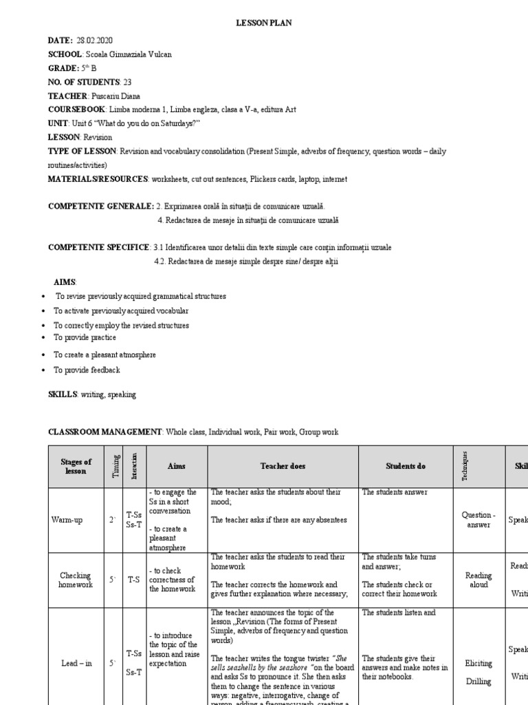 Lesson Plan 5th Grade | PDF | Question | Lesson Plan