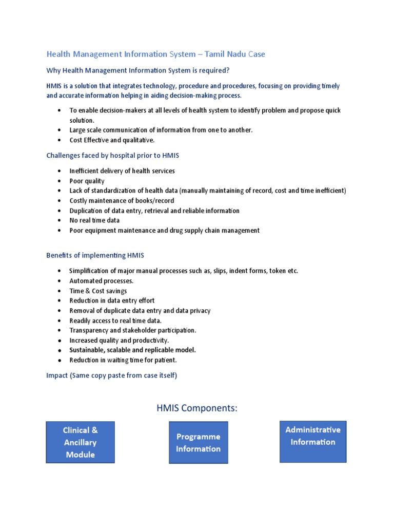 Health Management Information System - Tamil Nadu Case | PDF | Health ...