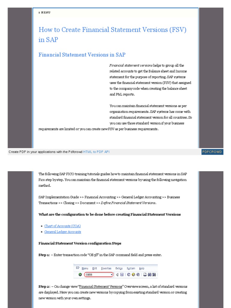 How To Create Financial Statement Versions (FSV) in SAP | PDF ...