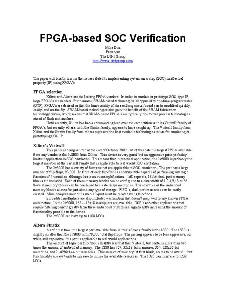 Fpga Based Soc Verification Pdf Field Programmable Gate Array