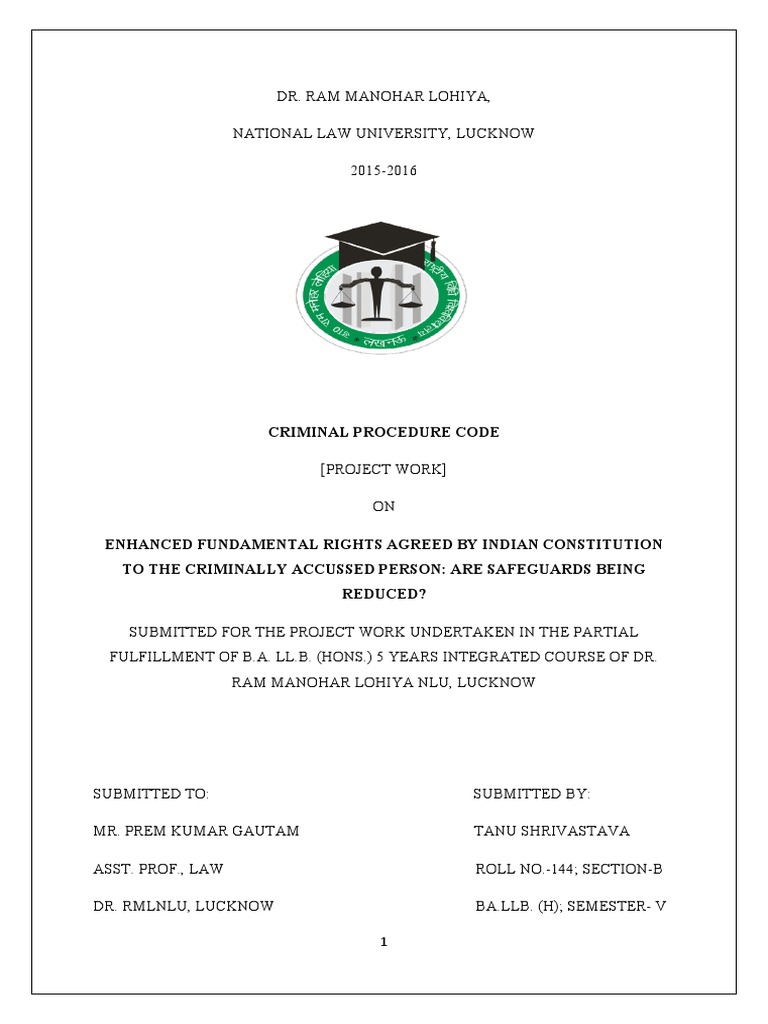 CRPC Project-Tanu Shrivastava | PDF | Arrest | Remand (Detention)