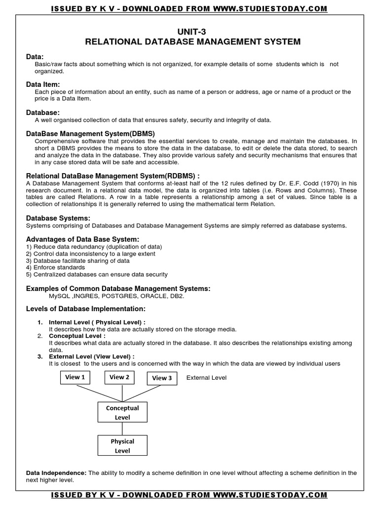 Unit 3 Relational Database Management Pdf Relational Database Sql