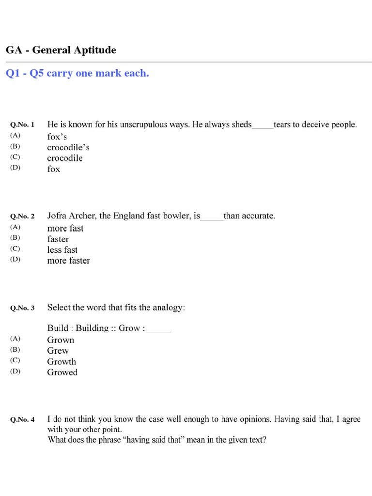 Sample questions from aptitude tests for General Aptitude and ...