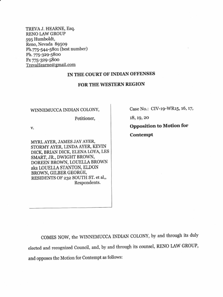 Opposition To Motion For Contempt For Filing | PDF