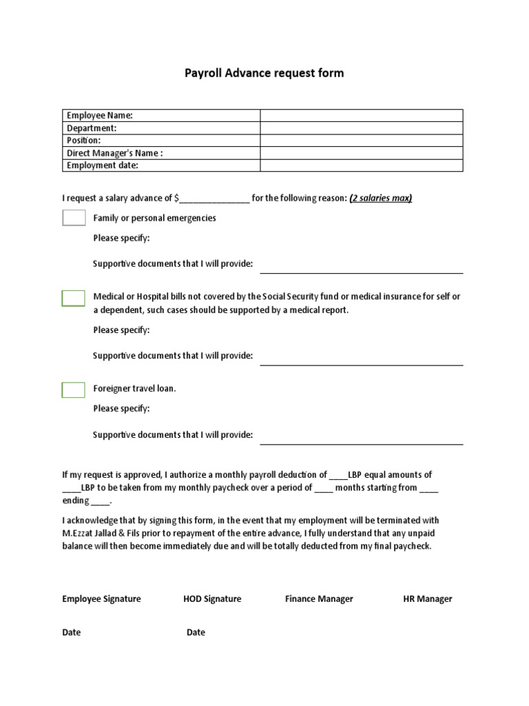 Request For Advance Form | PDF