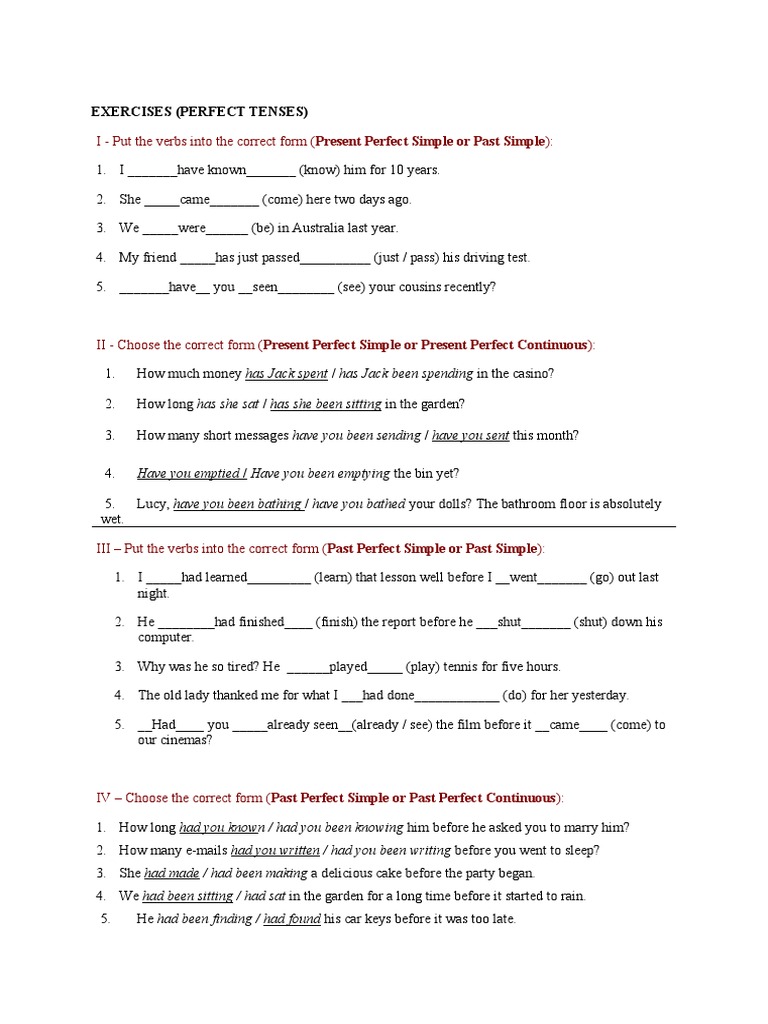 Mastering Perfect Tenses: A Comprehensive Exercise on the Present ...
