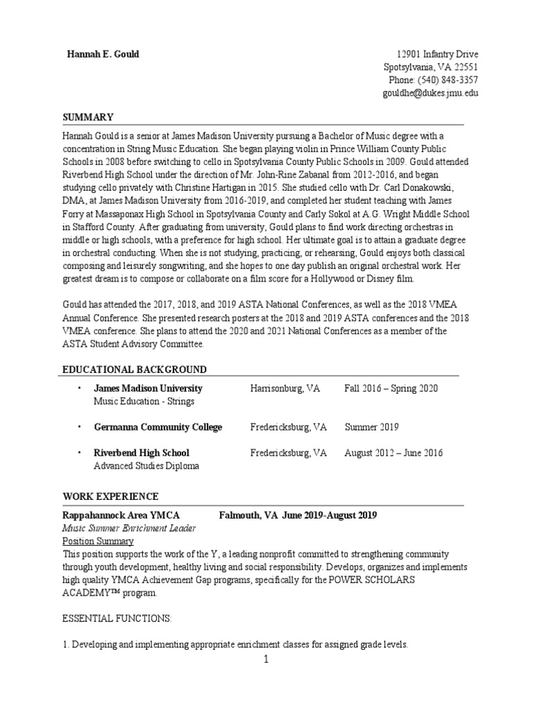 2020 Comprehensive Resume | PDF | Orchestras | Cello