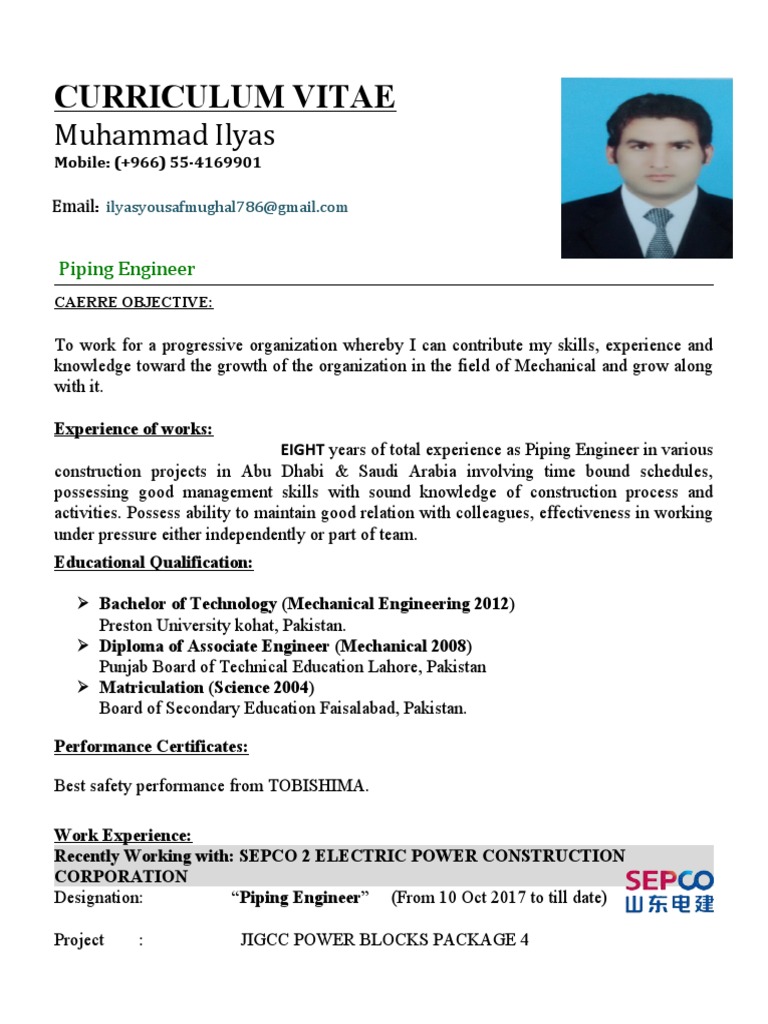 Piping Engineer CV - Muhammad Ilyas | PDF | Pipe (Fluid Conveyance)