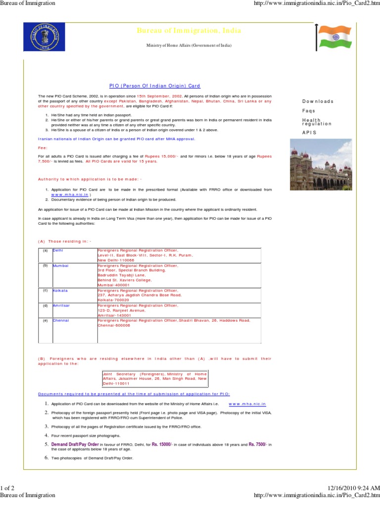 PIO Card Application Process | PDF | Travel Visa | Passport