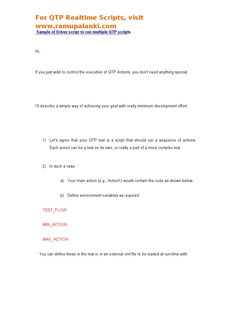 Driver Script To Run Multiple Qtp Scripts Pdf Control Flow