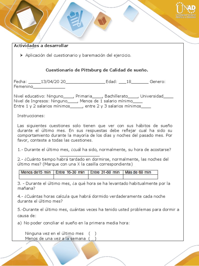 Evaluación de la calidad del sueño mediante el cuestionario de ... Evaluación de la calidad del sueño mediante el cuestionario de ...