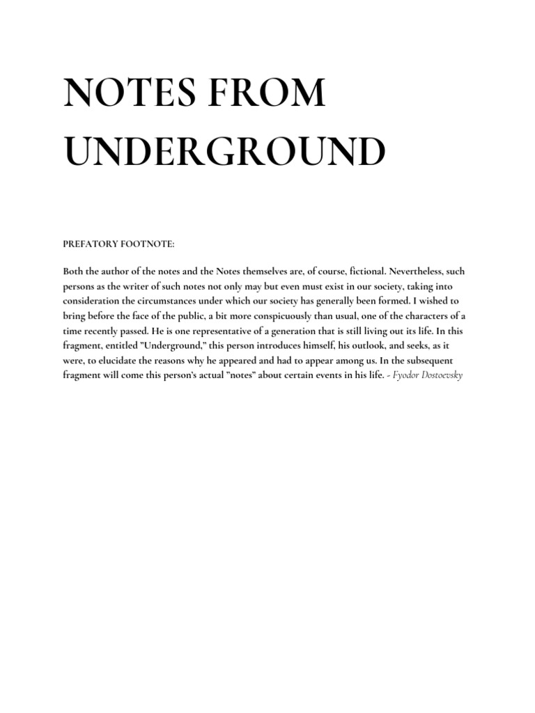 Notes From Underground: Prefatory Footnote | PDF