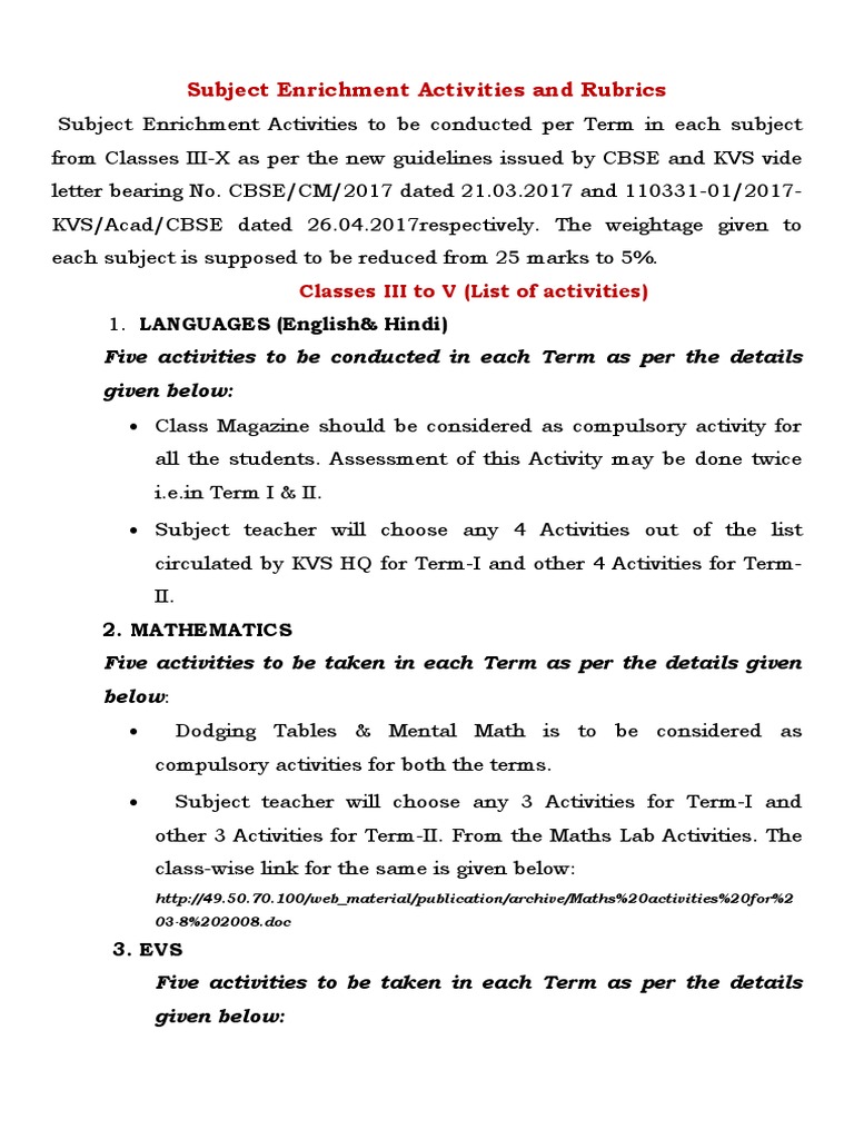 Subject Enrichment Activities and Rubrics | PDF | Educational ...