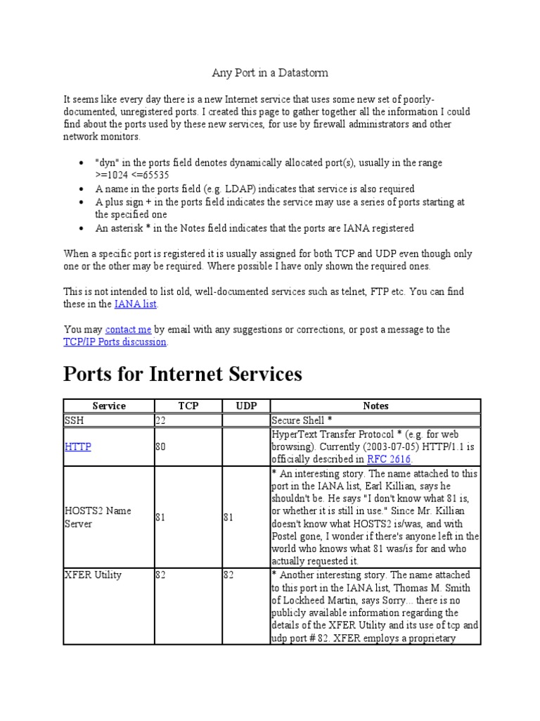 Any Port in A Datastorm | PDF | Port (Computer Networking) | Internet ...