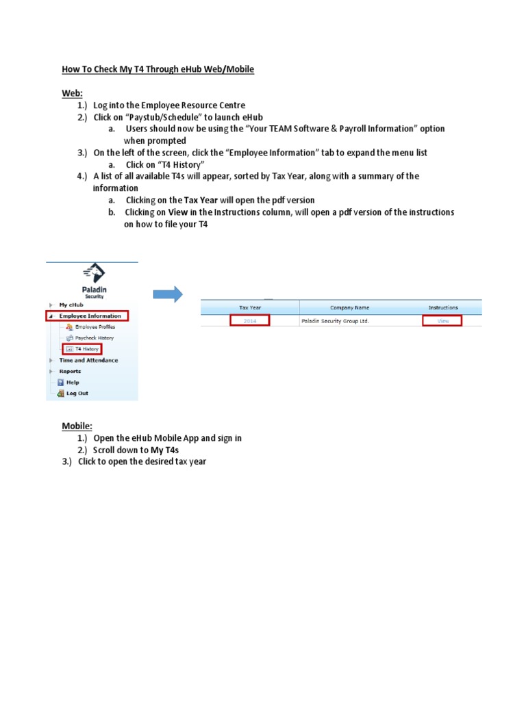 Check T4 Online via eHub Guide | PDF