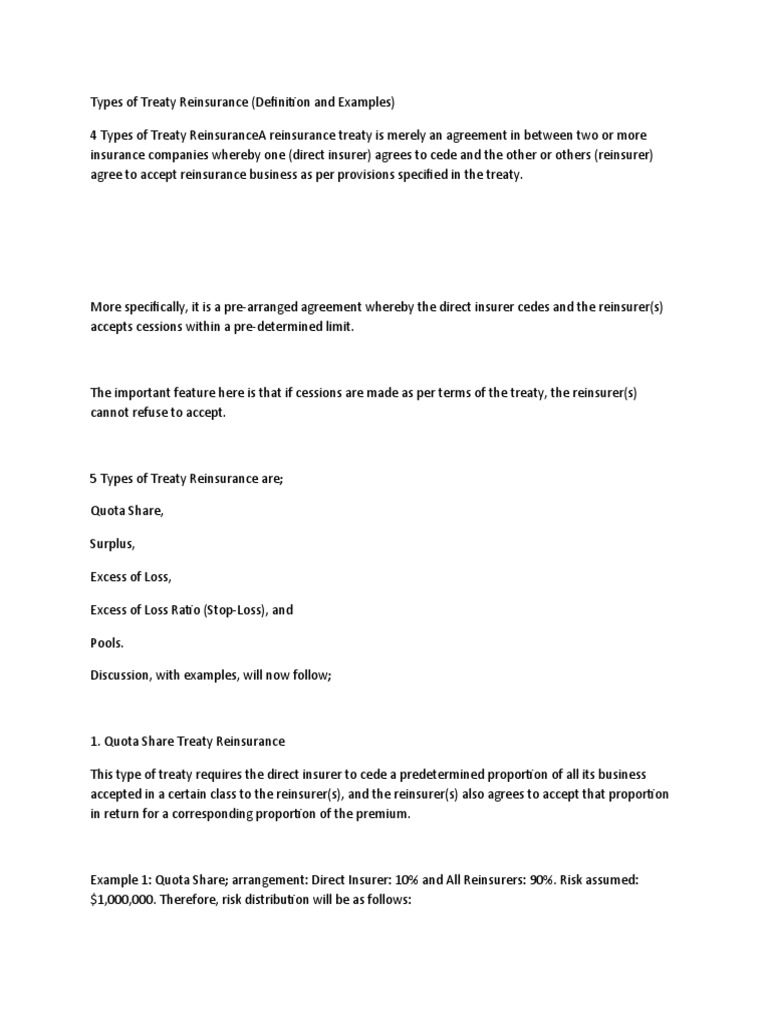 Types of Treaty | PDF | Reinsurance | Insurance