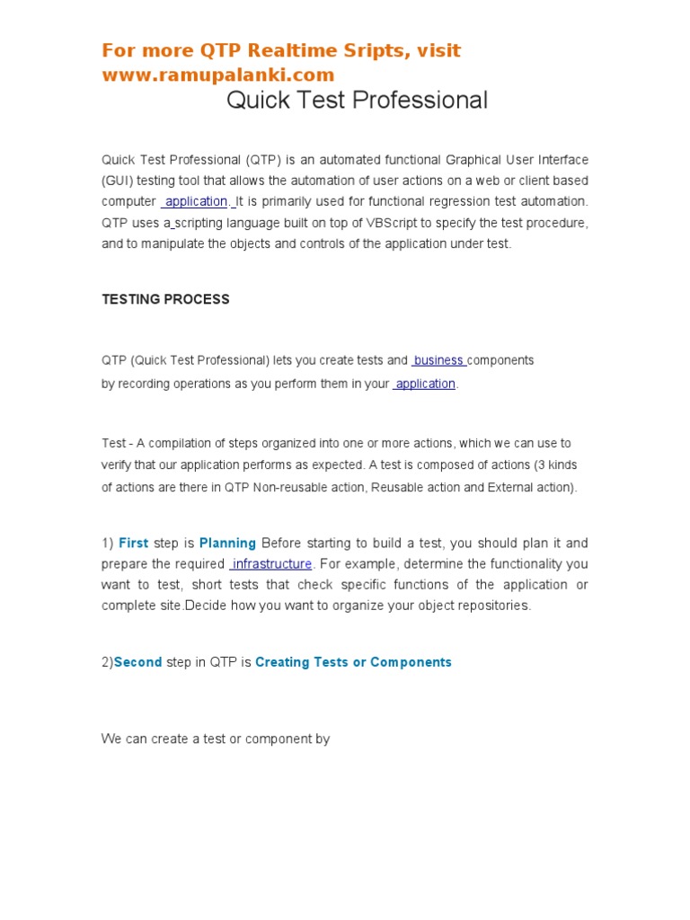 QTP Testing Process and Tutorial | PDF | Parameter (Computer ... QTP Testing Process and Tutorial | PDF | Parameter (Computer ...