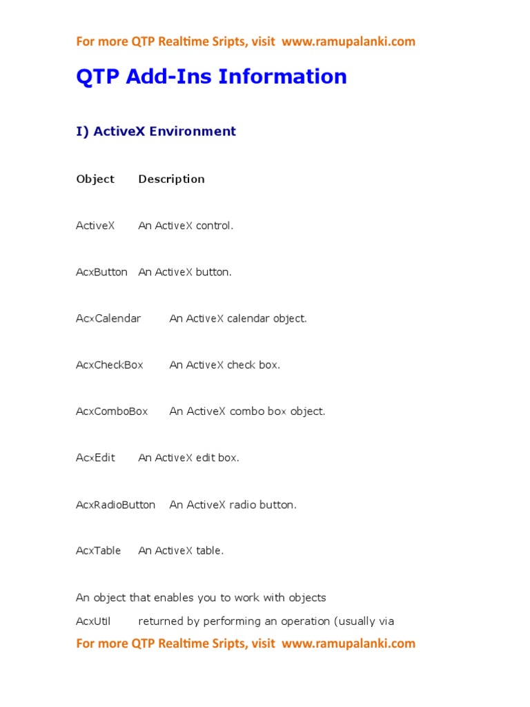 Qtp Add Ins Information Pdf Hyperlink Software