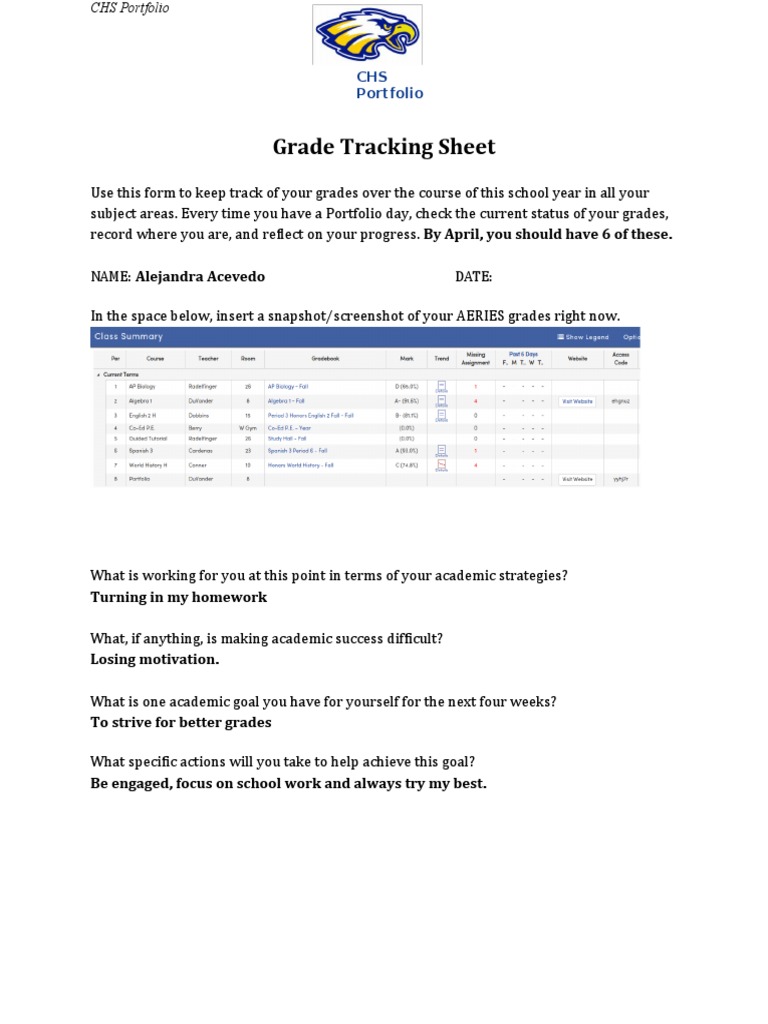 March Grade Tracking Sheet | PDF