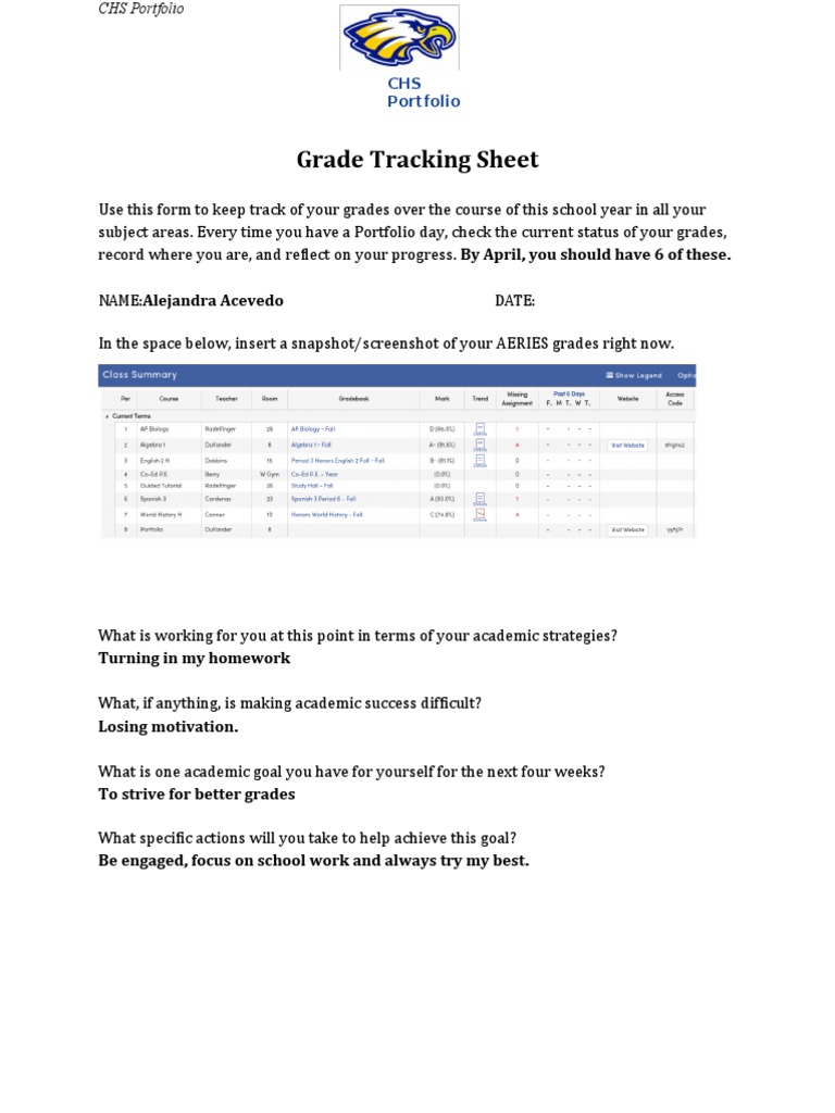 April Grade Tracking Sheet | PDF