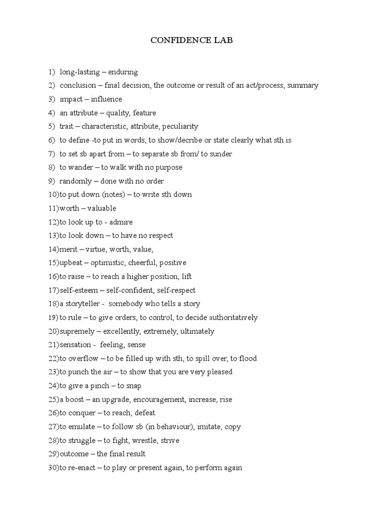 Confidence Lab Vocabulary Guide | PDF