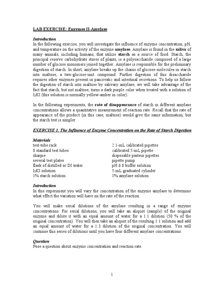 LAB EXERCISE: Enzymes II-Amylase | PDF | Starch | Digestion
