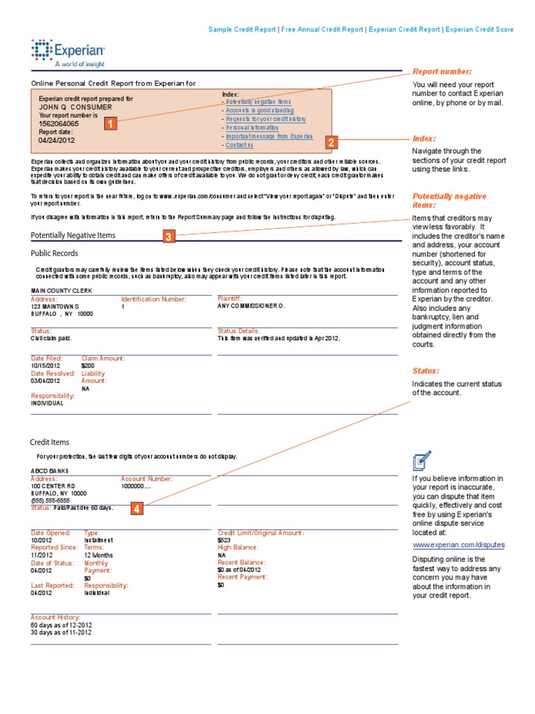 Sample Credit Report | PDF | Credit History | Credit (Finance)