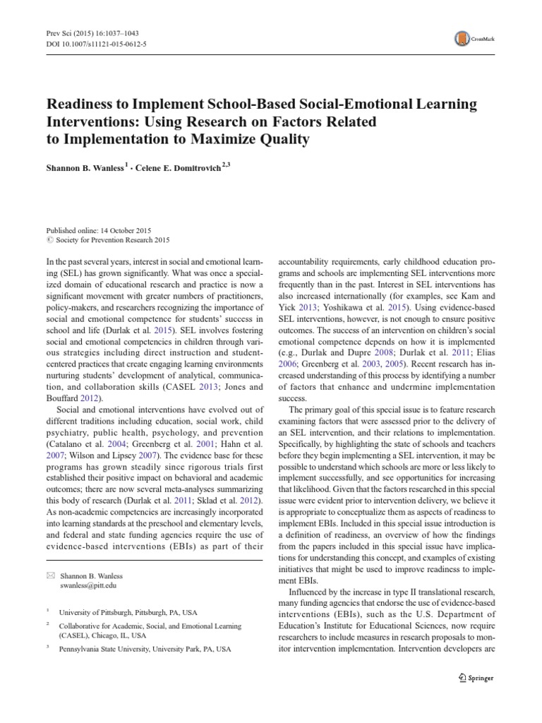 SEL Implementation Readiness in Schools | PDF | Evidence Based Medicine ...