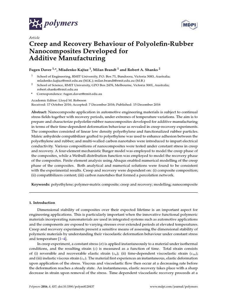 Polymers: Creep and Recovery Behaviour of Polyolefin-Rubber ...