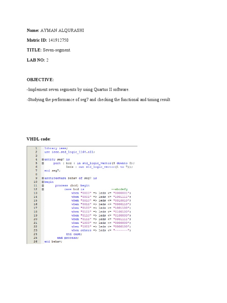 VHDL Lab Implementation Results | PDF | Vhdl | Computer Programming