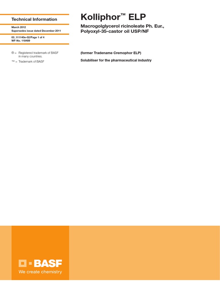 Technical Information Kolliphor ELp | PDF | Contractual Term | Chemistry